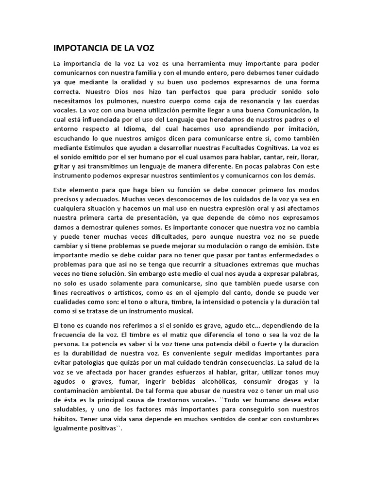 Importancia de La Voz | PDF | Sonido | Conceptos psicologicos
