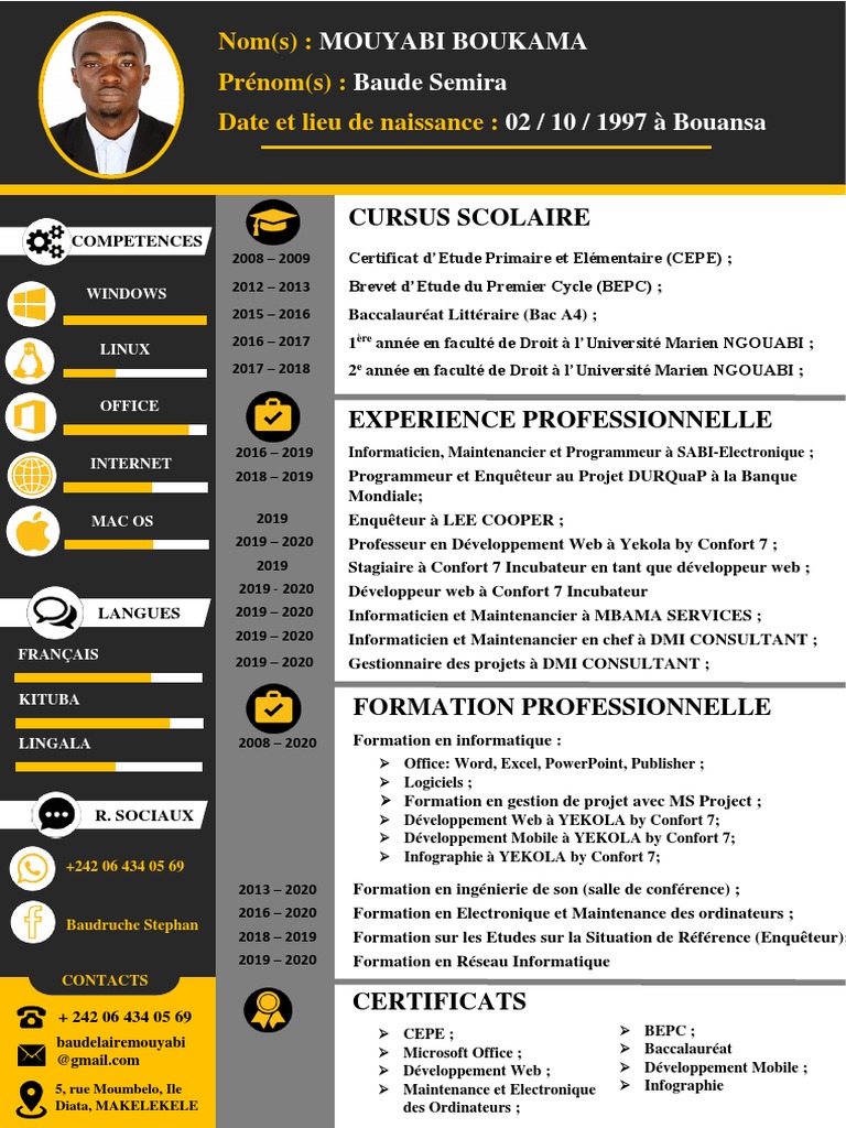 Profil de Baude Semira Mouyabi | PDF | Microsoft Office | Informatique