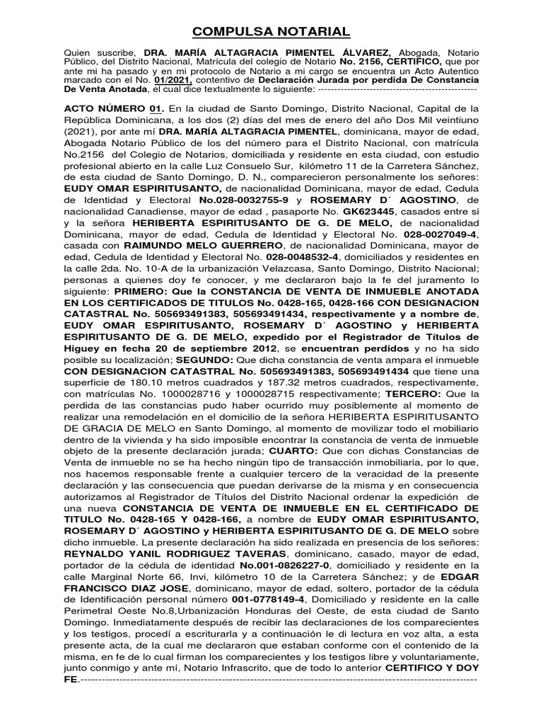 Compulsa Notarial | PDF | República Dominicana Compulsa Notarial | PDF | República Dominicana