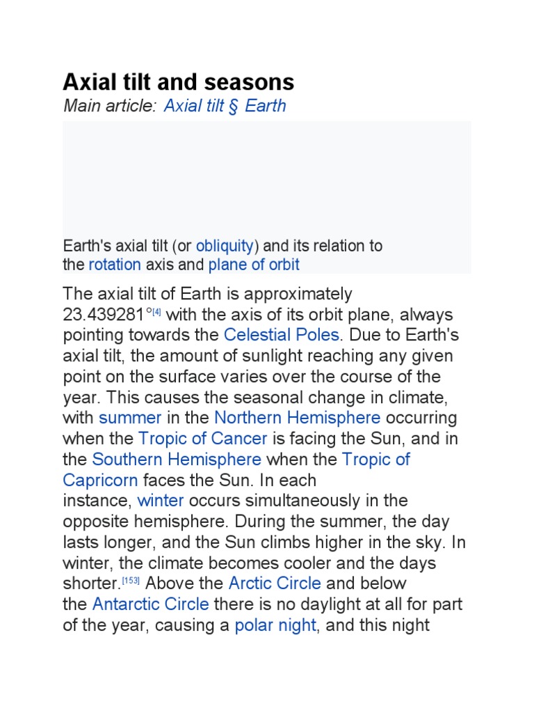 How Earth's Axial Tilt Causes Seasonal Changes | PDF | Earth | Apsis