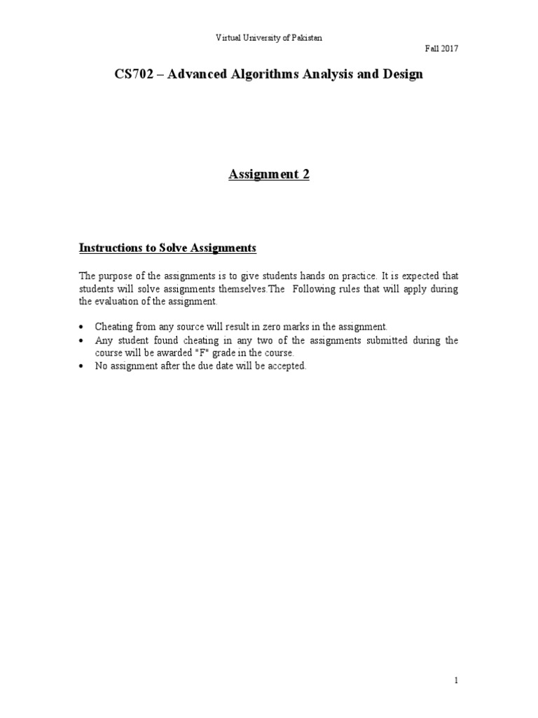 CS702 - Advanced Algorithms Analysis and Design: Instructions To Solve ...