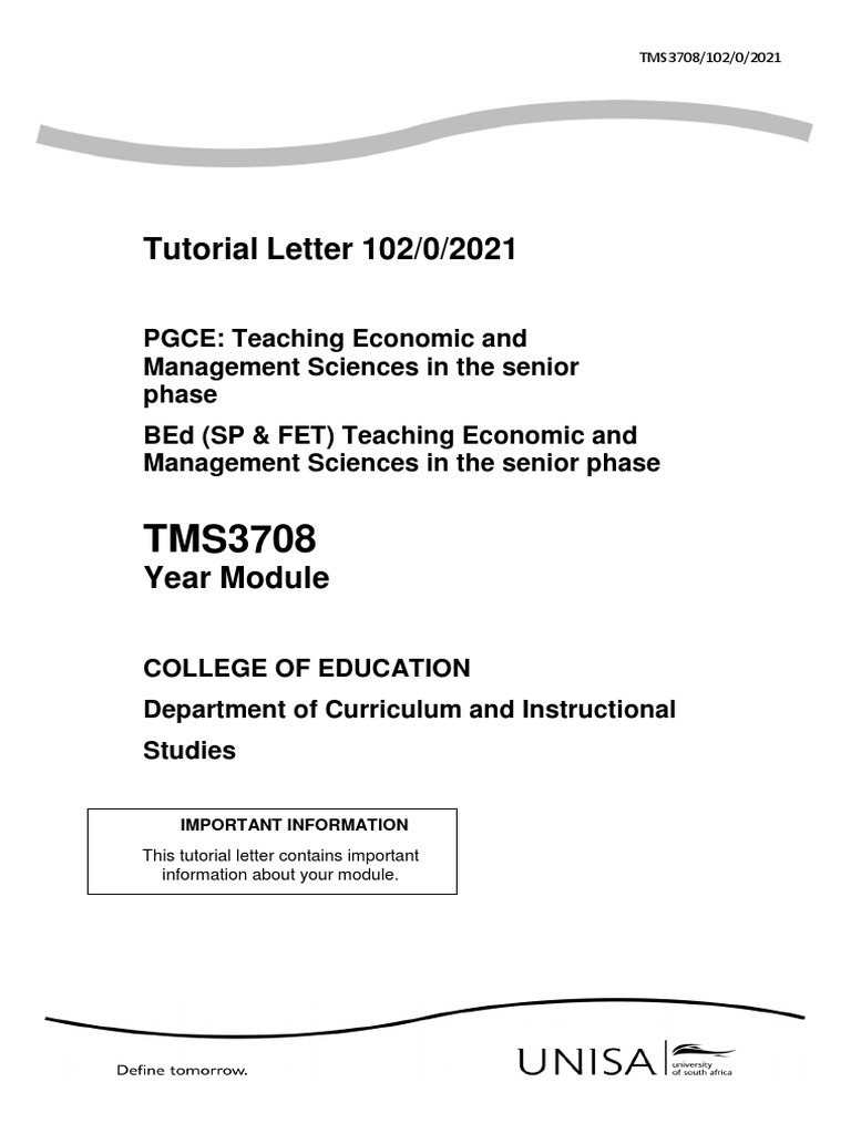 Tutorial Letter 102/0/2021 | PDF | Teaching Method | Learning