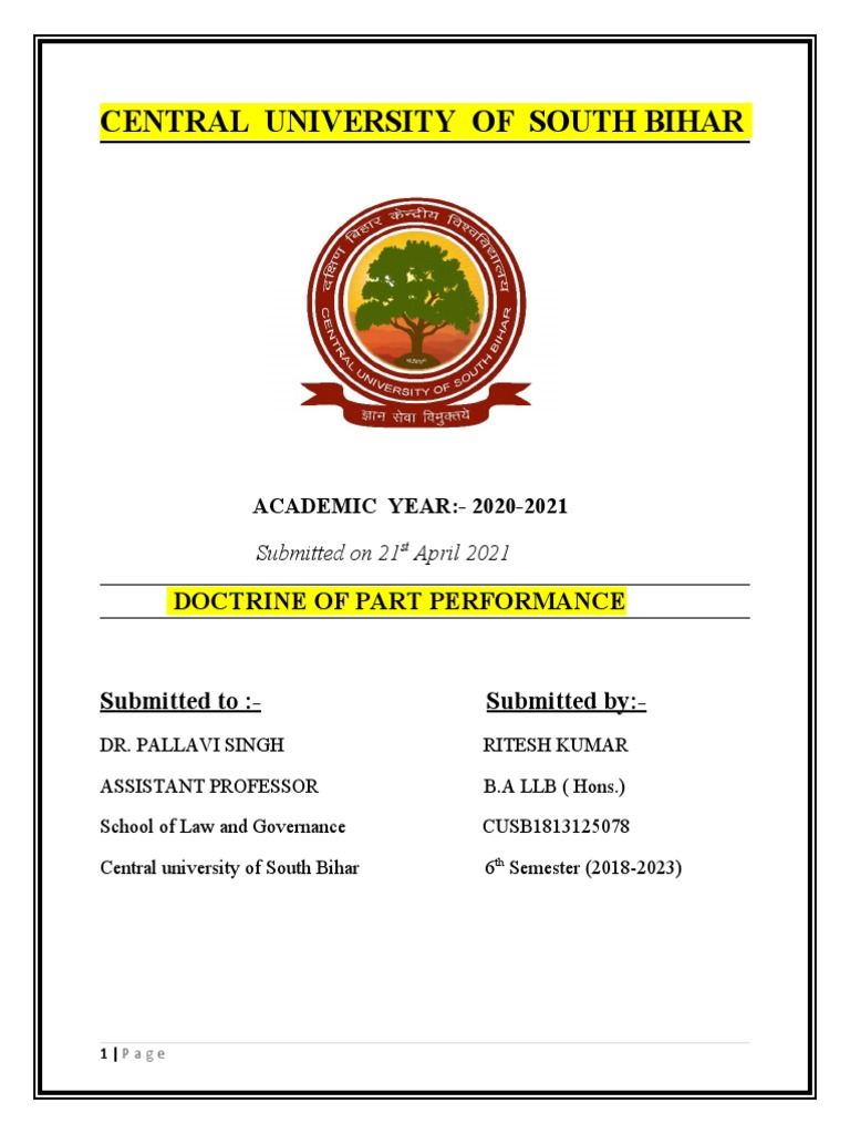 Central University of South Bihar: Doctrine of Part Performance | PDF