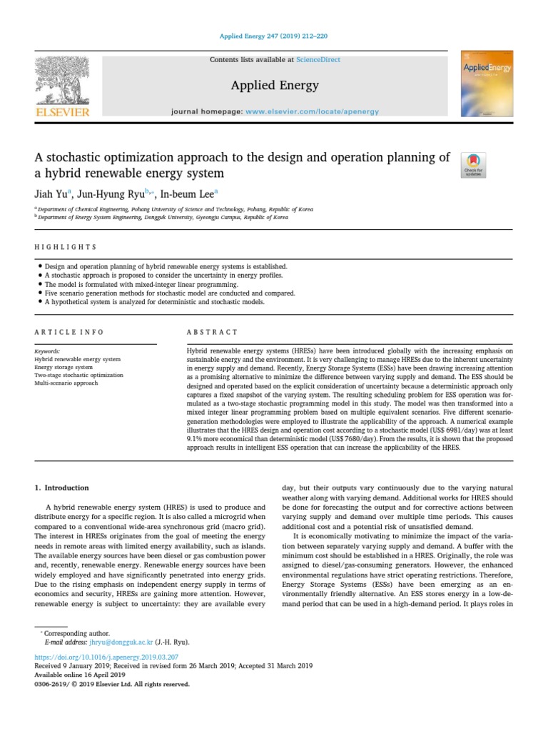 A Stochastic Optimization Approach To The Design And Operation Planning Of A Hybrid Renewable