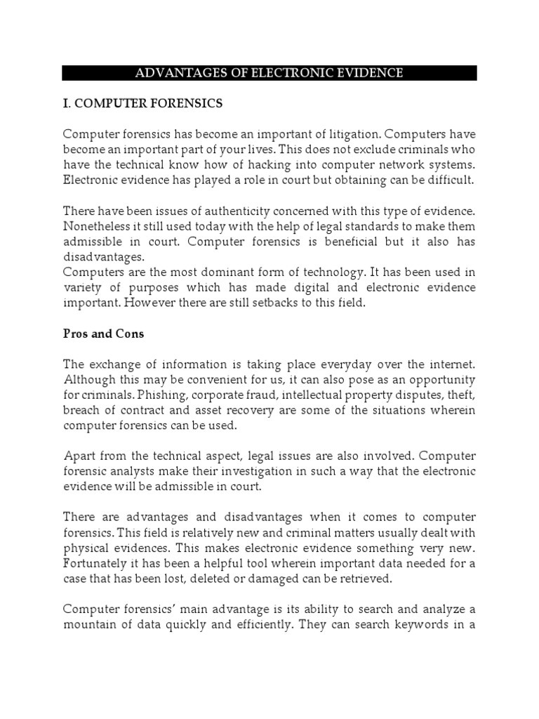 Advantages and Challenges of Digital Evidence | PDF | Computer ...
