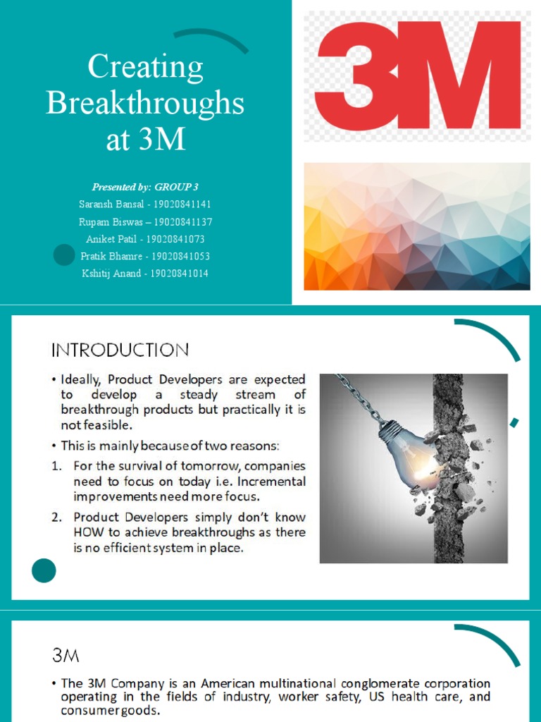Creating Breakthroughs at 3M: Presented By: GROUP 3 | PDF | Surgery ...