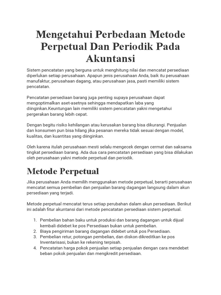 Mengetahui Perbedaan Metode Perpetual Dan Periodik Pada Akuntansi | PDF