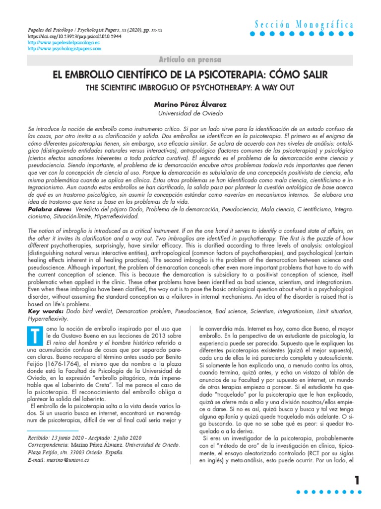 El embrollo científico de la Psicoterapia _ Marino Perez | PDF ...