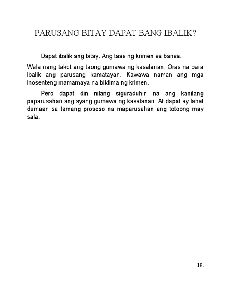 Parusang Bitay Dapat Bang Ibalik | PDF