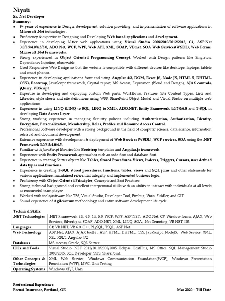 Niyati Sr. .Net Developer | PDF | Ajax (Programming) | Web Application