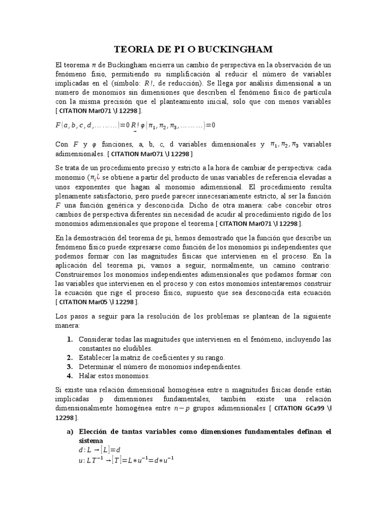 Teorema de Pi o Buckinham | PDF | Unidades de medida | Ciencias fisicas