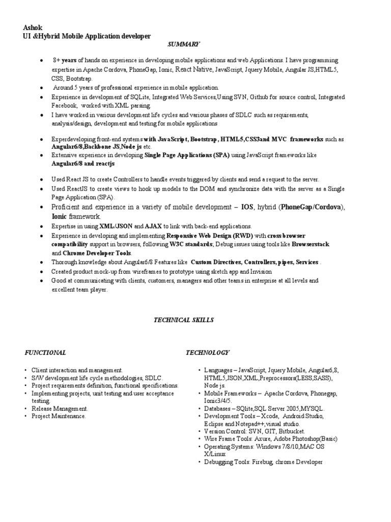 React Native,: Ashok UI &hybrid Mobile Application Developer | PDF | Java Script | Ajax ...