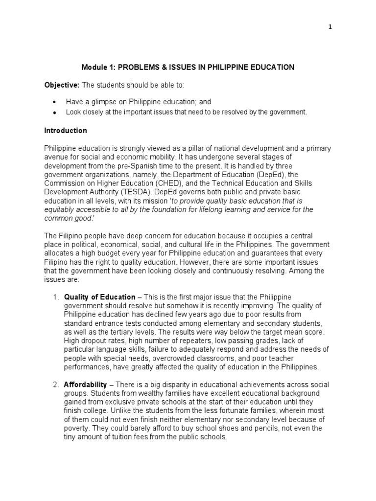 Module 1-Problems Issues in Philippine Education | PDF | Philippines ...