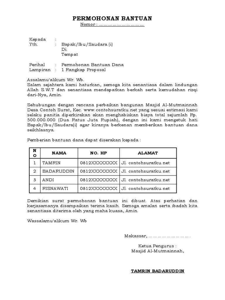 1 Contoh Surat Permohonan Bantuan Dalam Bentuk MS Word | PDF