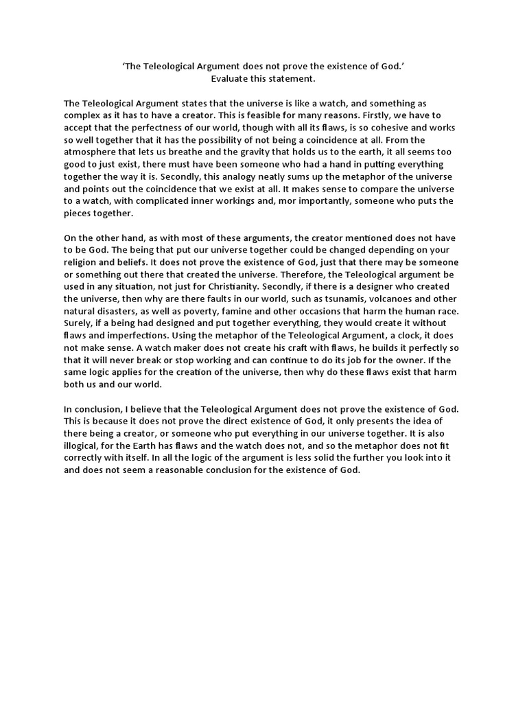 The Teleological Argument | PDF | Existence Of God | Argument