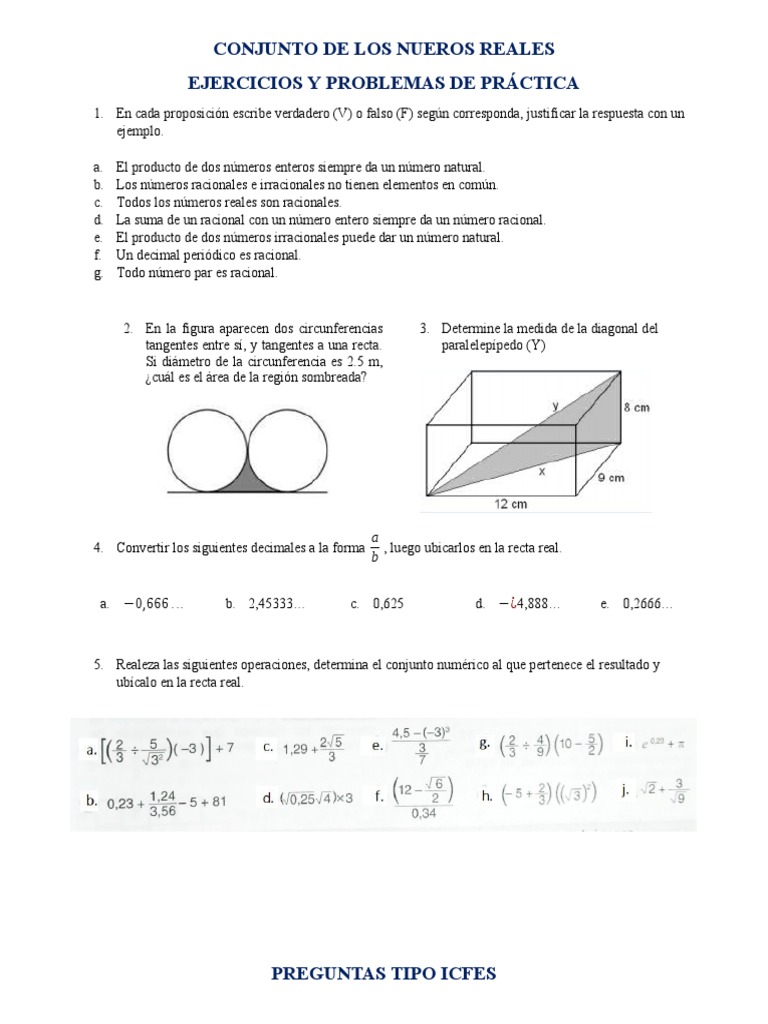 Ejercicios de Práctica Números Reales 9° | PDF | Número racional ...