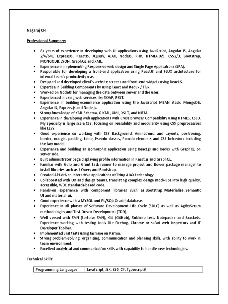 Nagaraj CH Professional Summary | PDF | Ajax (Programming) | Angular Js