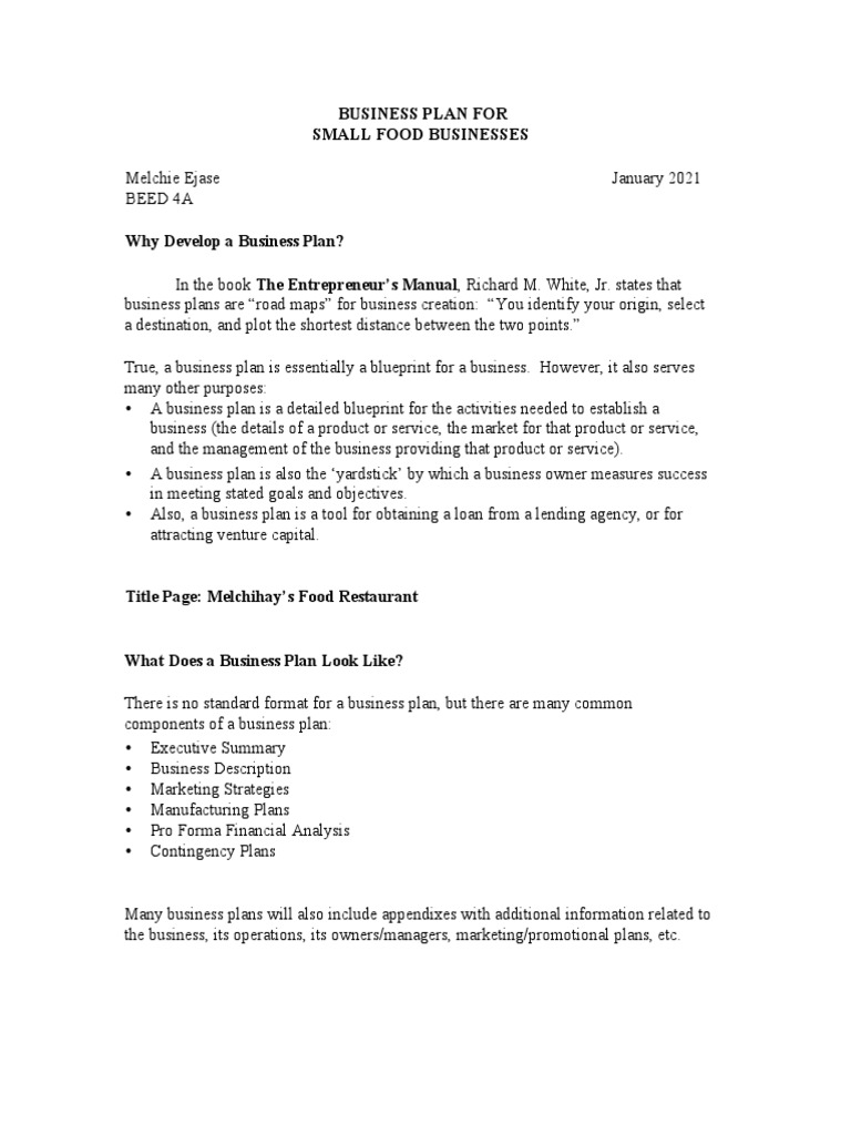 Business Plan For Small Food Businesses | PDF | Foods | Retail