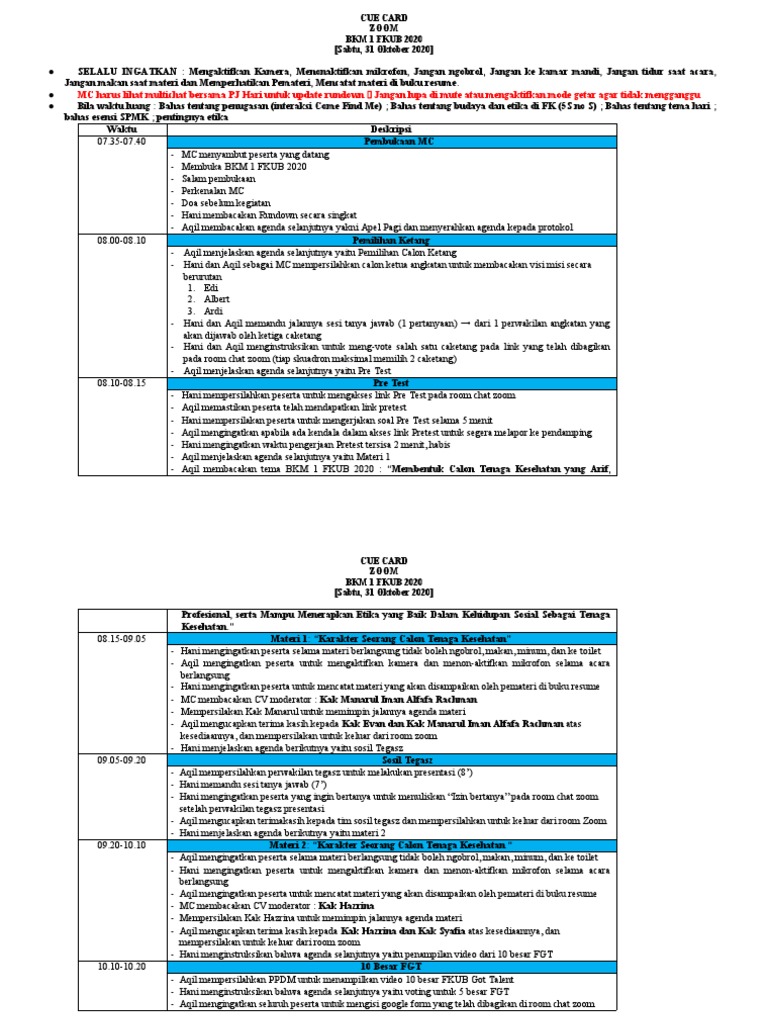 Cue Card MC BKM 1 | PDF