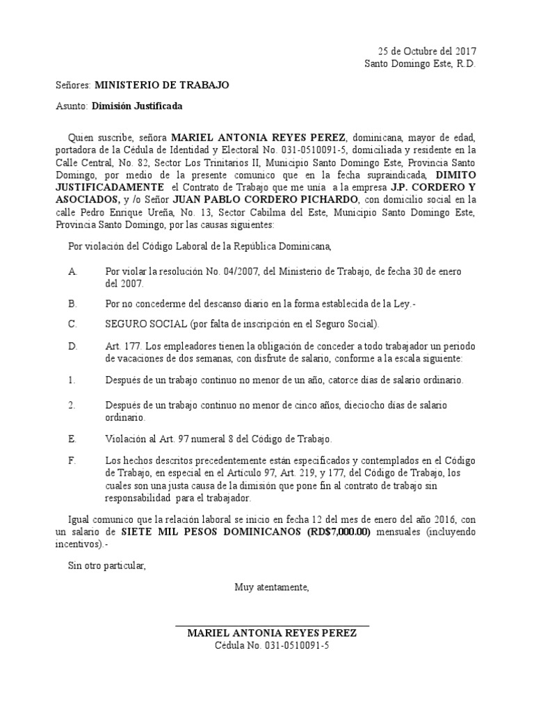 Carta Dimision Agramonte 15 Fm Lic Somon Pdf República Dominicana