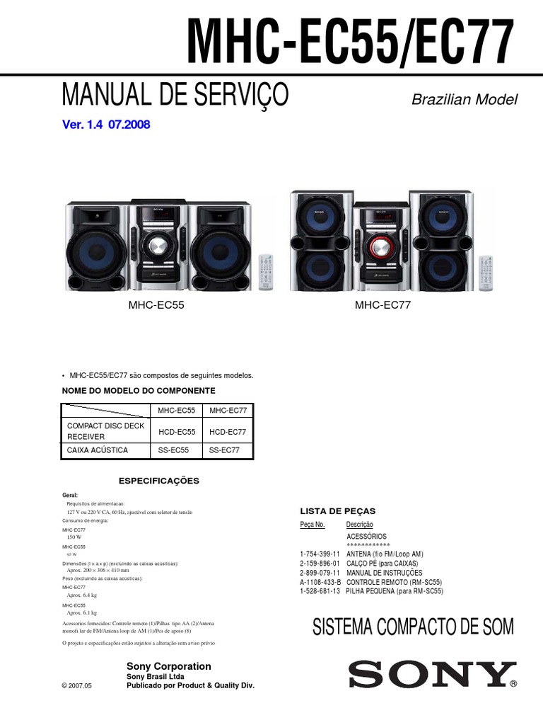 Sony MHC-EC55 - Ec77 - v1.4 - BR | PDF | Som | Eletrônicos