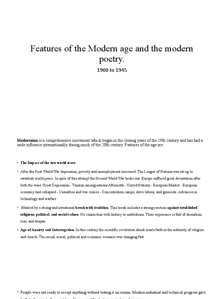 Features of The Modern Age and The Modern Poetry | PDF | Poetry | Modernism