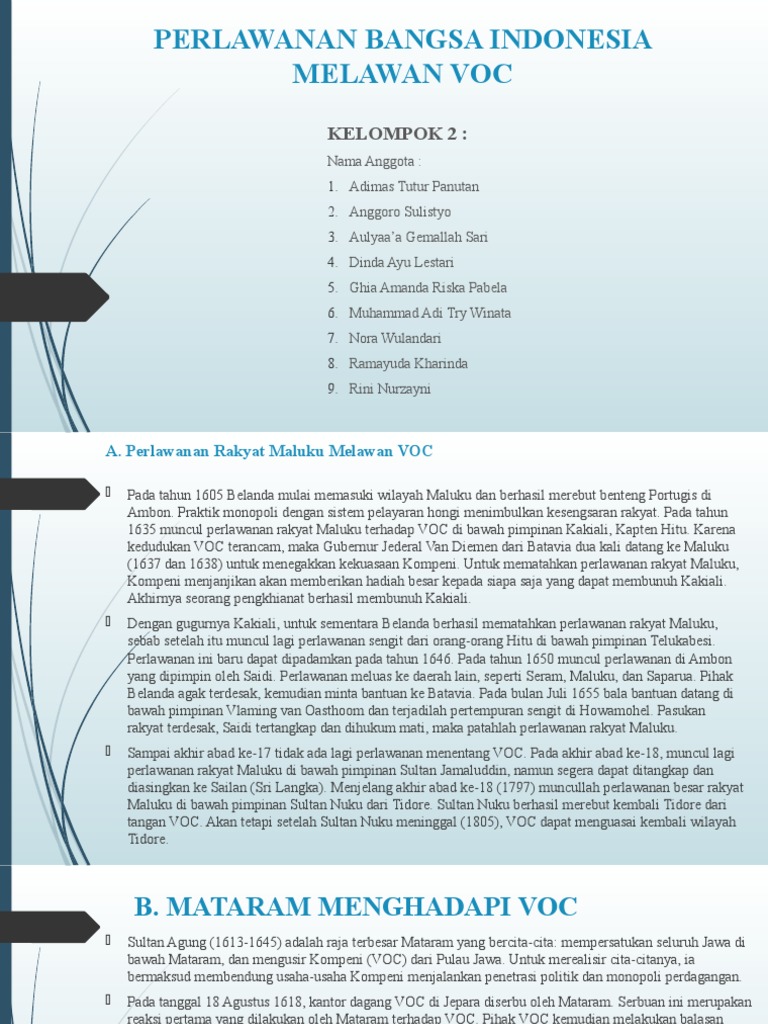 Perlawanan Bangsa Indonesia Melawan Voc (Sejarah Kuu) | PDF