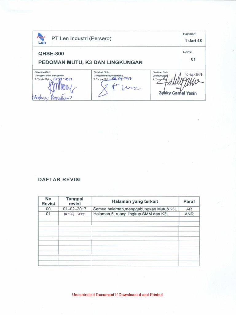 Manual Mutu Dan K3L PT. Len Industri | PDF