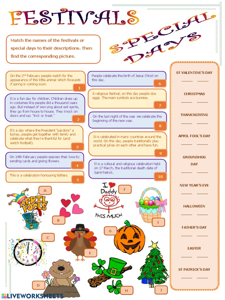 Match The Names of The Festivals or Special Days To Their Descriptions ...