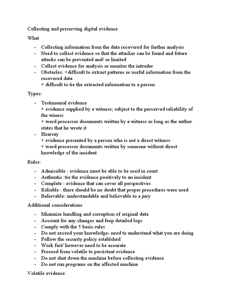 Collecting and Preserving Digital Evidence | PDF | Backup | Witness