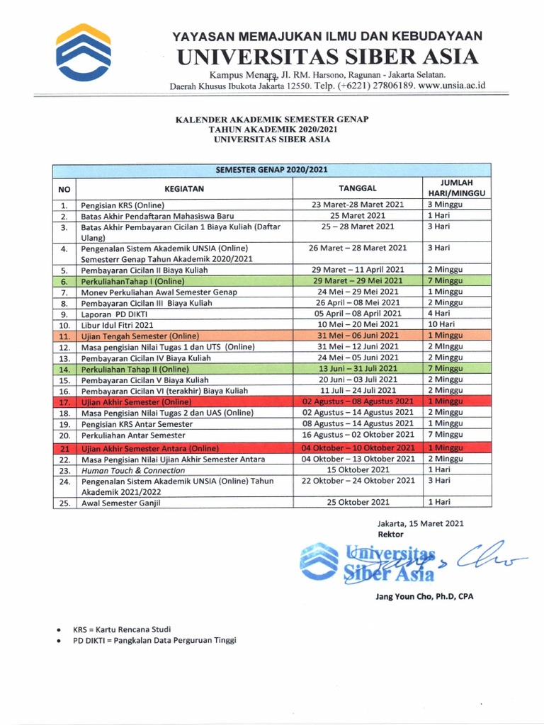 Revisi Kalendar Akademik Semester Genap TA 2020-2021 | PDF