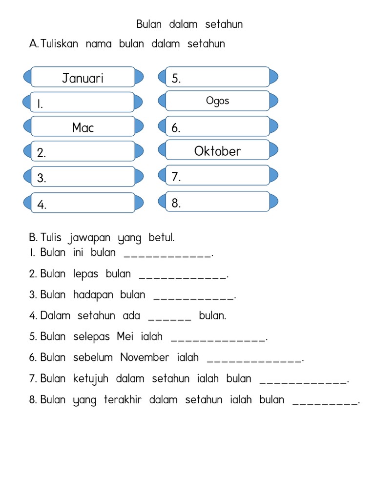 Bulan Dalam Setahun Tahun 1 | PDF