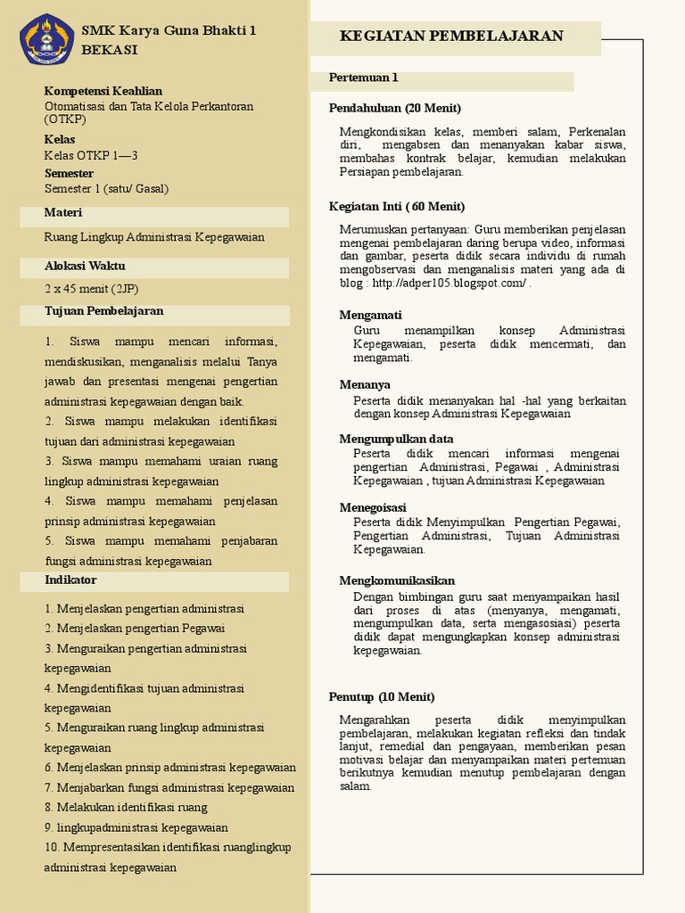 Contoh RPP 1 Lembar OTKP | PDF