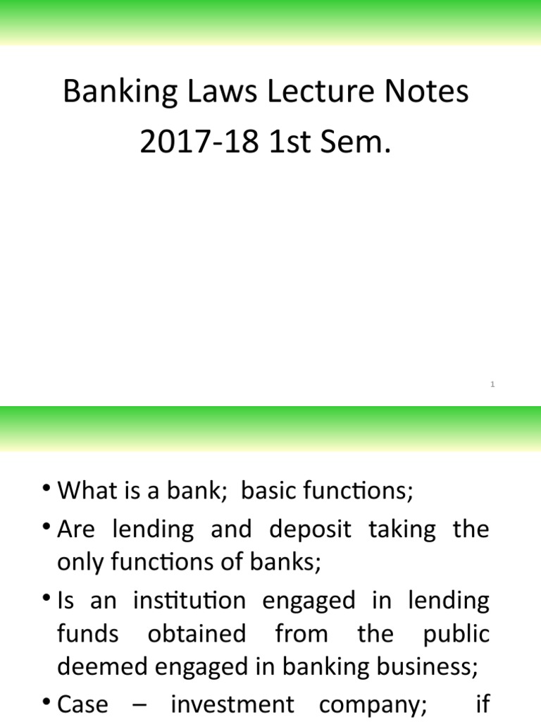 Banking Laws Lecture Notes | PDF | Deposit Account | Conservatorship