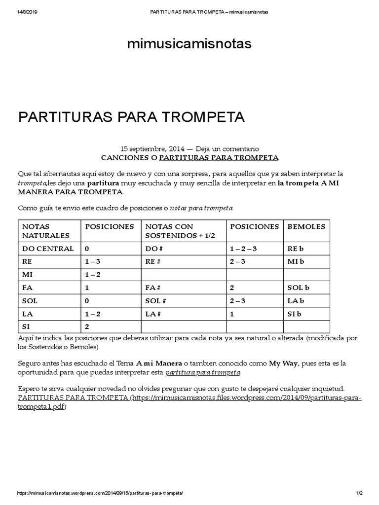 PARTITURAS PARA TROMPETA Bemoles | PDF | Trompeta | Composiciones Musicales