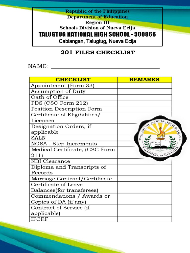 201 Files Checklist | PDF
