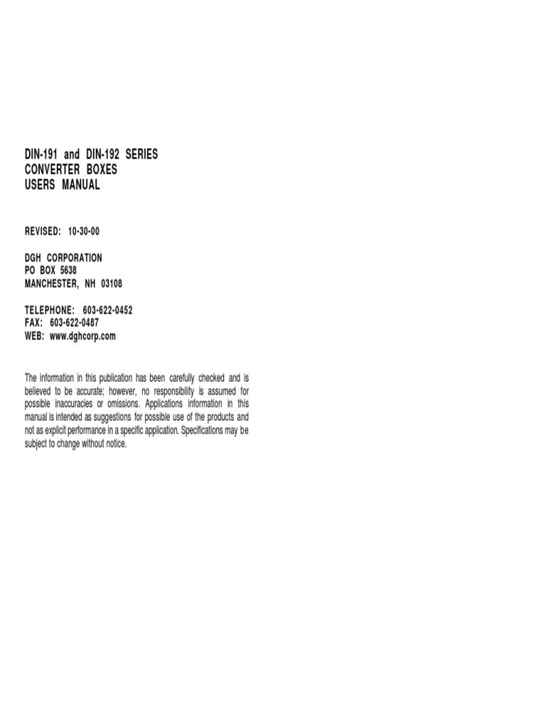DIN-191 and DIN-192 SERIES Converter Boxes Users Manual | PDF ...