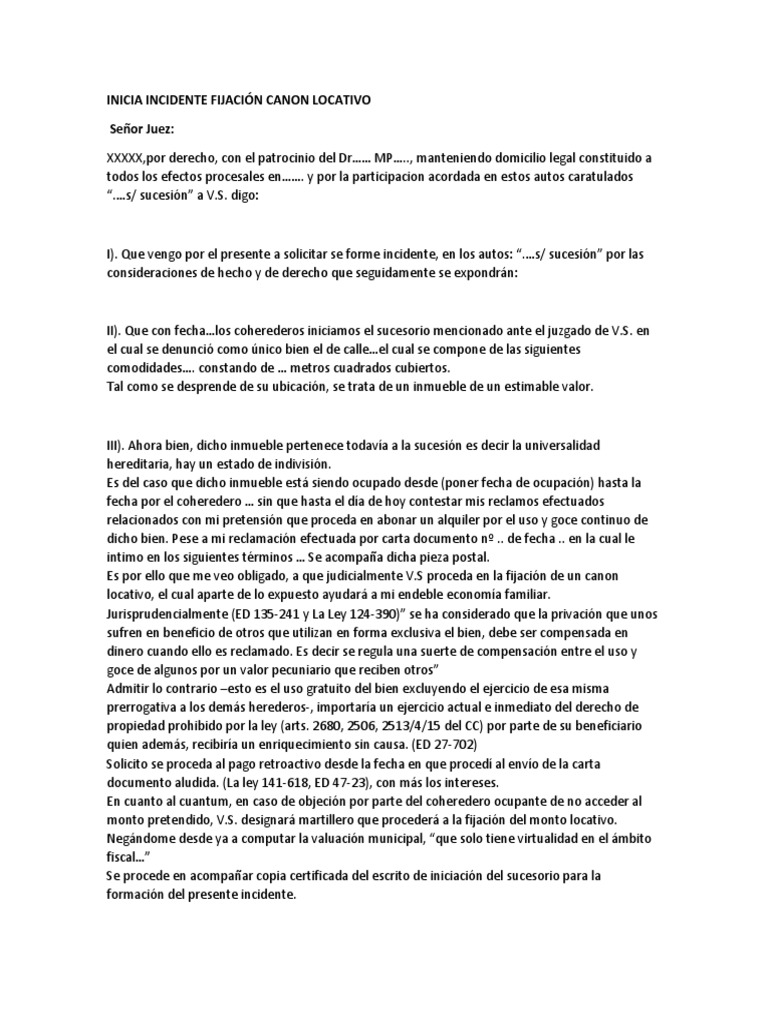 MODELO SUCESIONES Modelo Incidente Fijaci N Canon Locativo | PDF | Gobierno