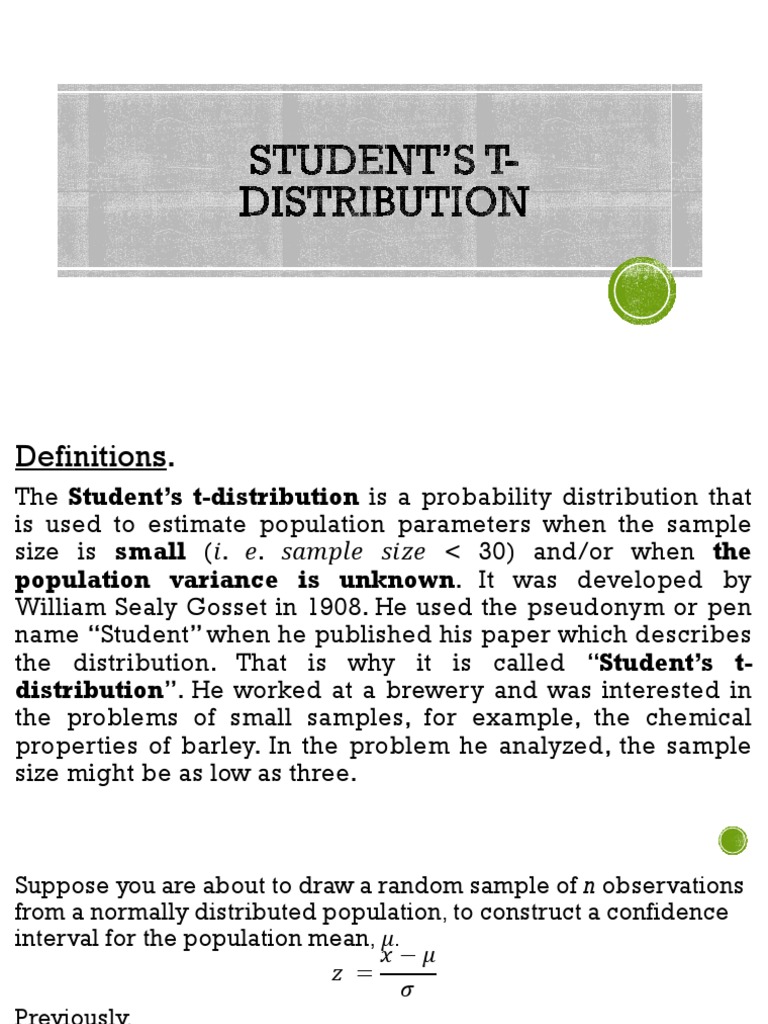 T Distibution | PDF | Confidence Interval | Normal Distribution