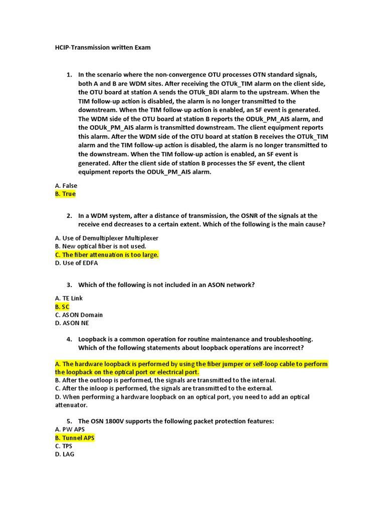 HCIP-Transmission Written Exam | PDF | Wavelength Division Multiplexing ...