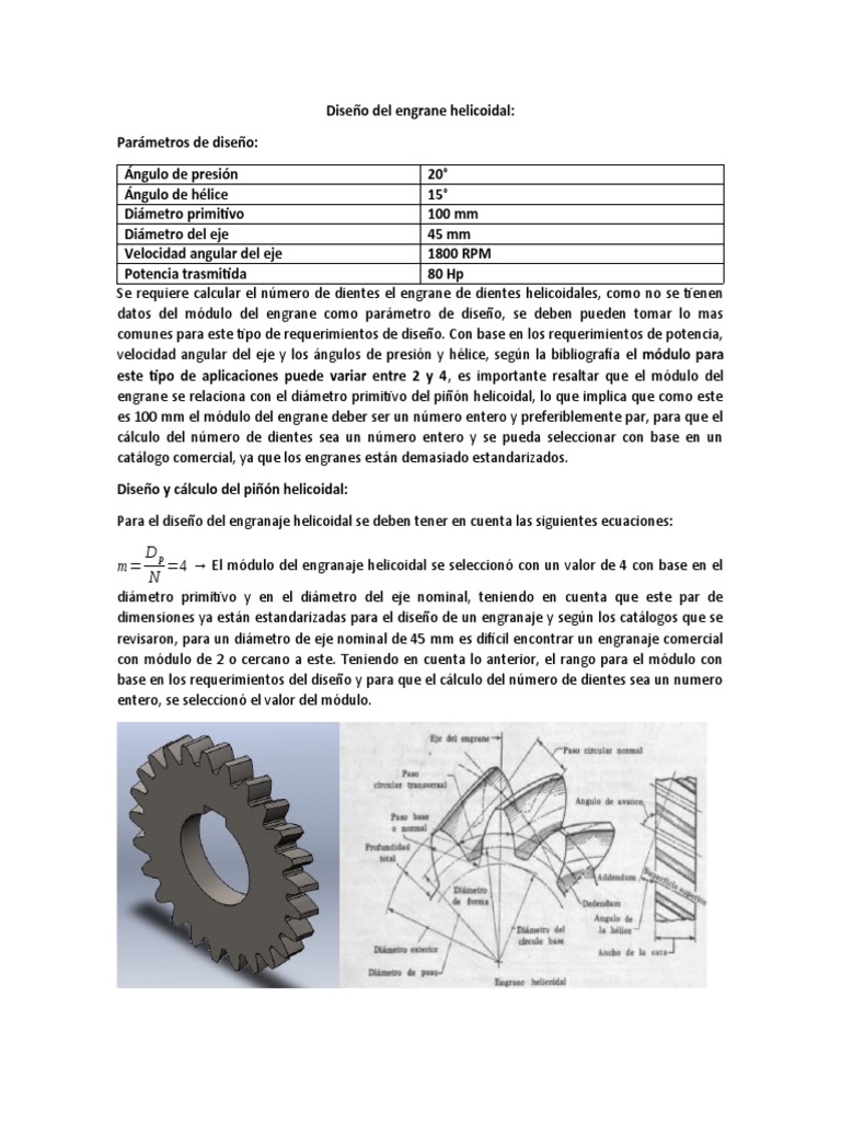 Diseño Del Engrane Helicoidal | PDF