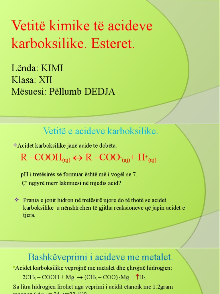 129 - Vetite Kimike Te Acideve Karboksilike. Esteret | PDF