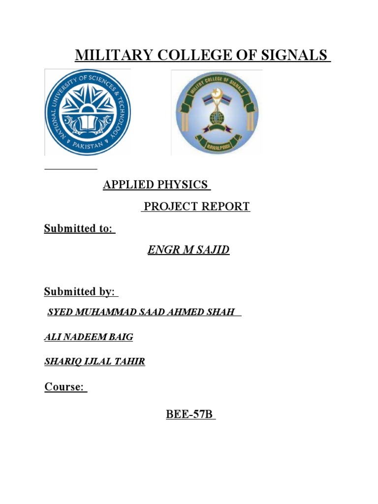 Military College of Signals: Applied Physics Project Report Submitted ...