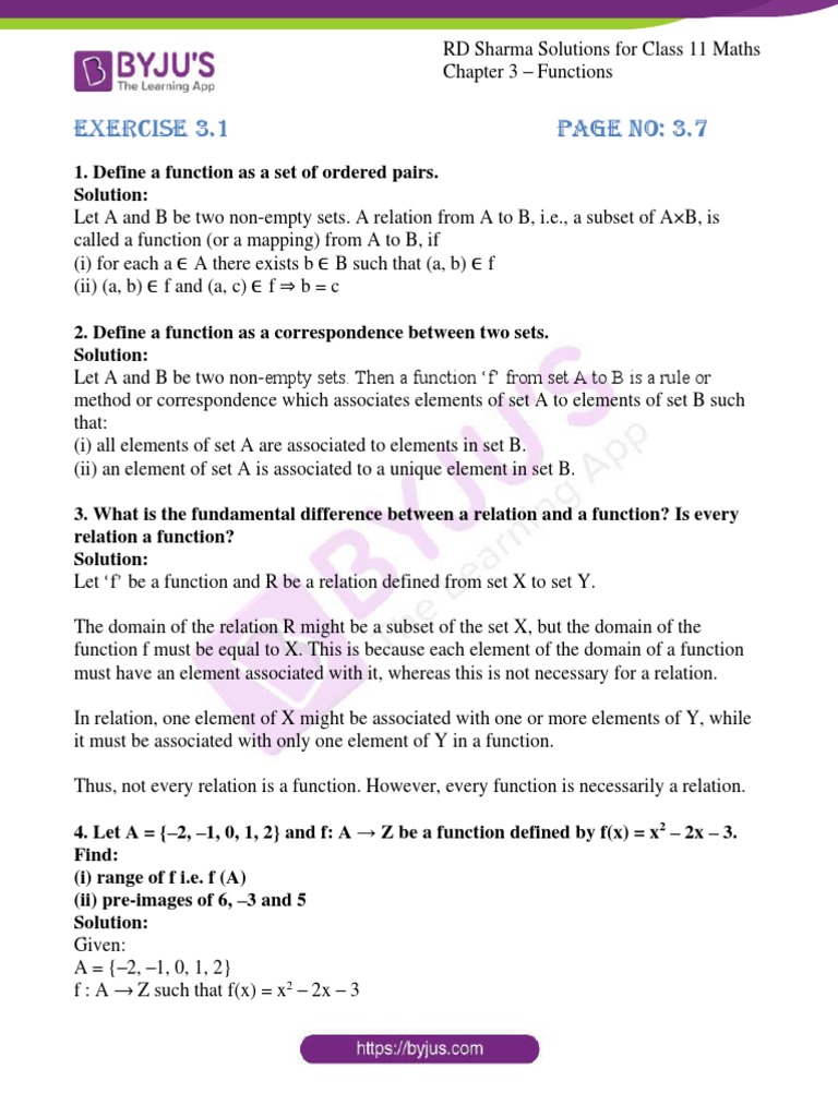RD Sharma Class 11 Maths Chapter 3 Functions | PDF | Function ...