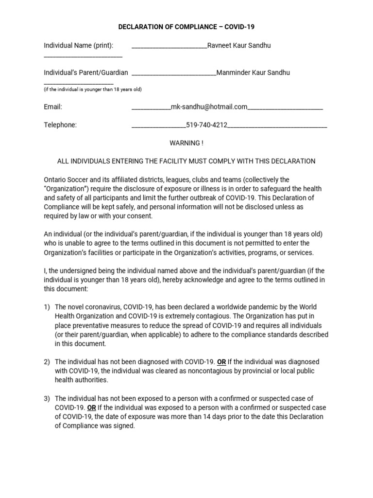 COVID-19 Compliance Declaration Form | PDF | Public Health | Epidemiology