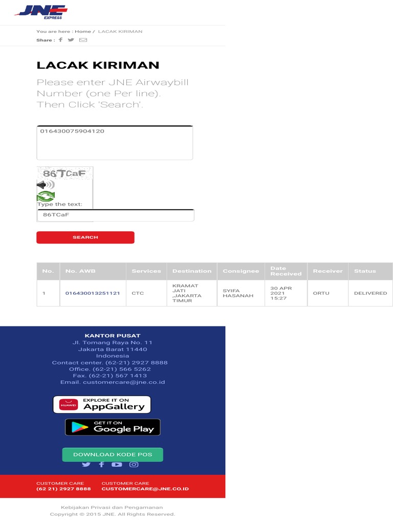 Lacak Kiriman: Please Enter JNE Airwaybill Number (One Per Line) - Then ...