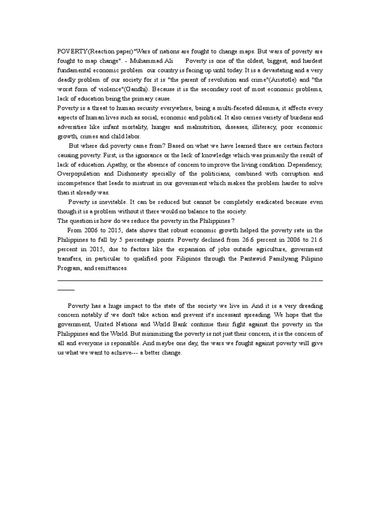 Poverty - Reaction Paper... | Download Free PDF | Poverty | Poverty ...