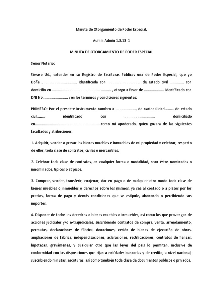 Minuta de Otorgamiento de Poder Especial | PDF | Business