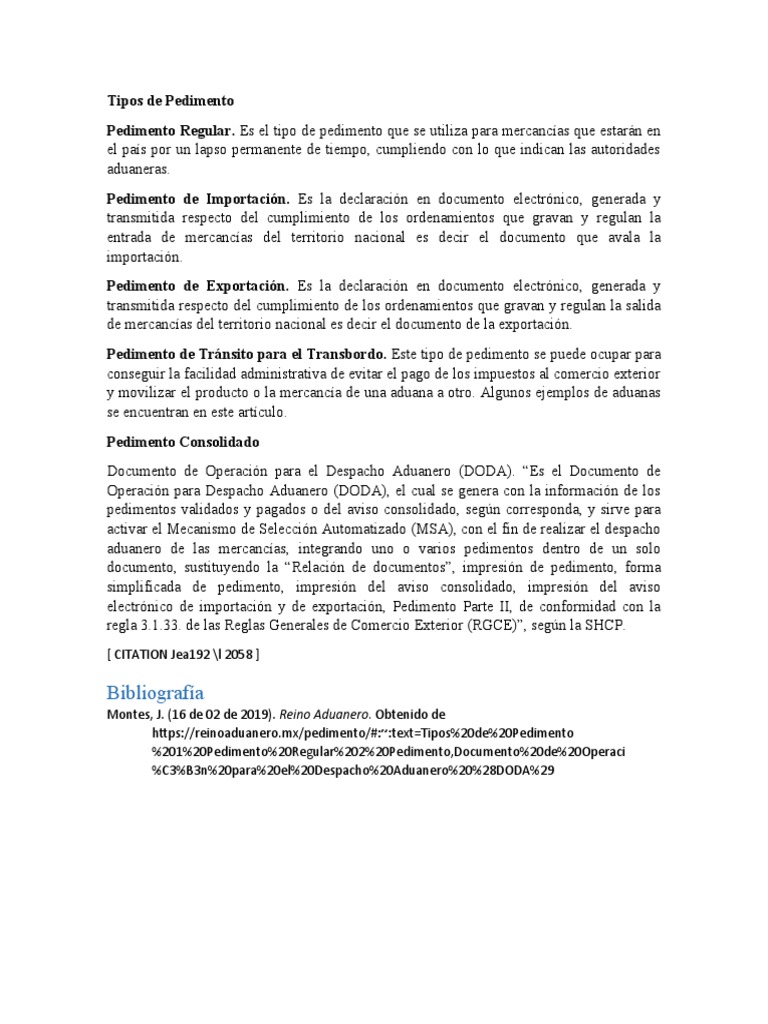 Tipos de Pedimentos Aduanales | PDF