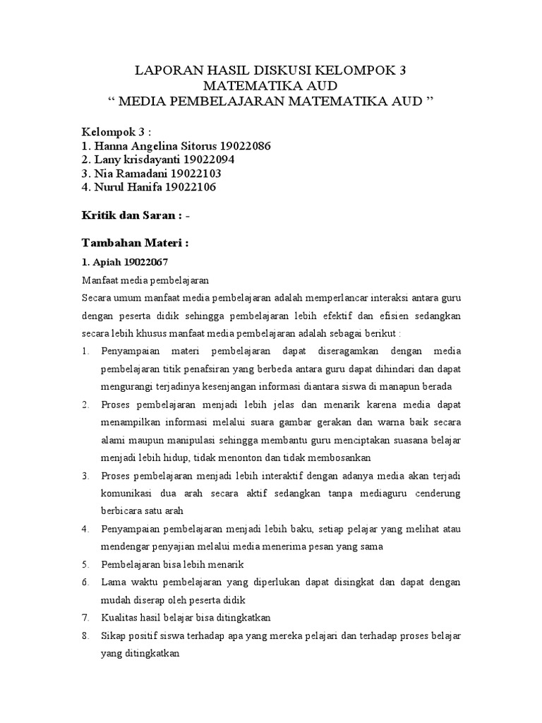 Laporan Hasil Diskusi Kelompok 3 | PDF